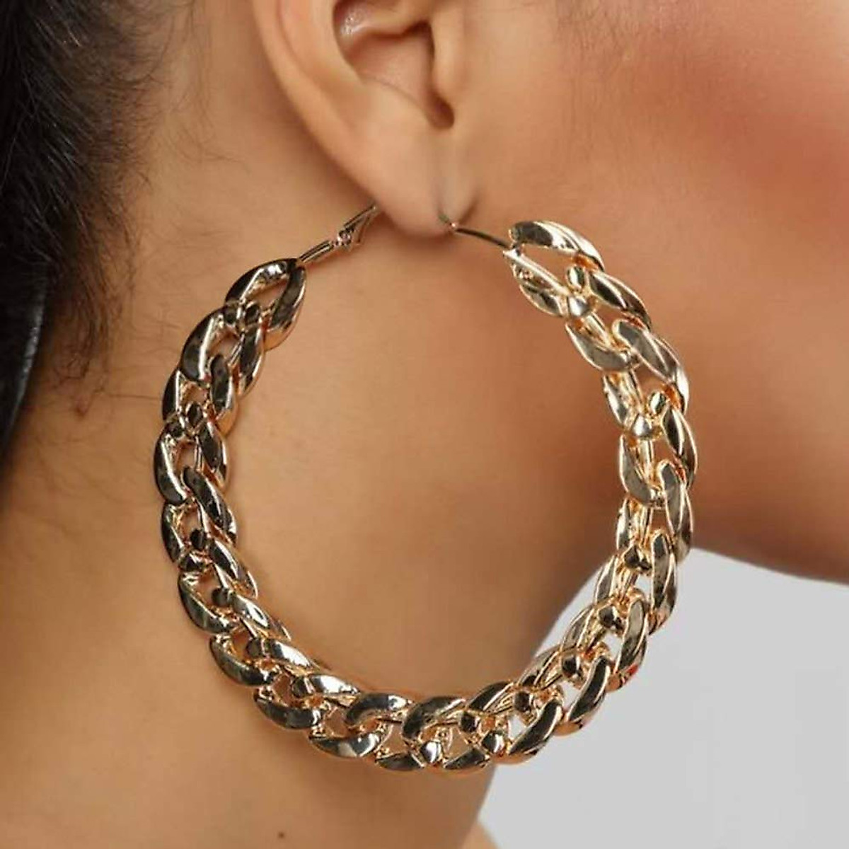 Xerling Large Circle Dangle Hoop Earrings Punk Hip Hop Cuban Chain Link Chain Big Round Circle Hoop Earrings Statement Jewelry (Gold)