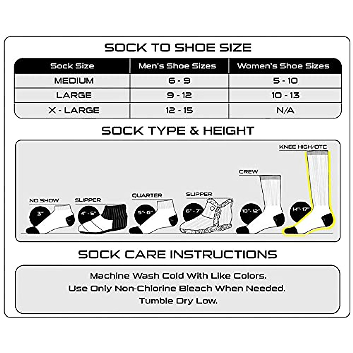 TCK Over the Calf Work Socks 3 Pair Moisture Wicking for Men and Women (Black, Large)