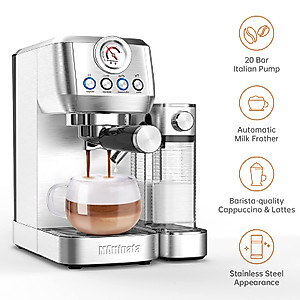 Cappuccino Machine and Espresso Machine, 20 Bar Stainless Steel Latte Maker for Home with Automatic Milk Frothing System, Valentines Day Gifts for Him/Her