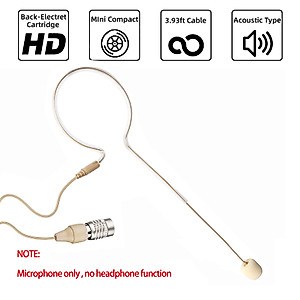 Sujeetec Headset Headworn Microphone - Hirose 4 Pin Plug Head Microphone for Audio Technica Wireless System & Bodypack Transmitter – Beige Single Earhook Omnidirectional Headset Head Mic