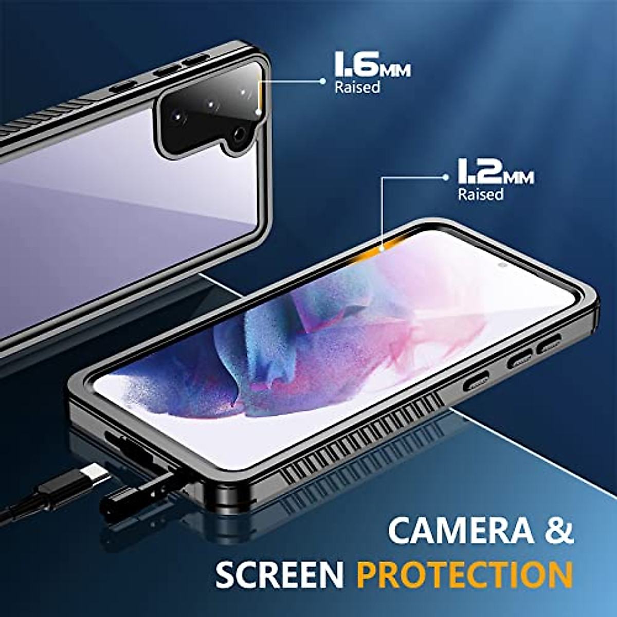 Temdan for Samsung Galaxy S21 Case 5G Waterproof, Built in Screen Protector 360° Full Body Heavy Duty Shockproof IP68 Waterproof S21 Case for Samsung S21 5G 6.2"-Black
