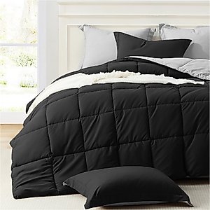Homelike Moment Twin Comforter Set Black, Comforter Twin Size Bed Set, Lightweight Reversible Down Alternative Bed Comforters All Season Soft 2 Piece Bedding Sets with Sham Black/Light Grey