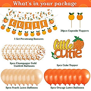 Little Cutie Baby Shower Decorations Orange Birthday Party Supplies Kit, Little Cutie Banner Cake Topper Citrus Cupcake Topper Confetti Balloons for Tangerine Baby Shower Clementine Birthday Party