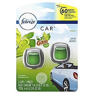 Febreze Car Air Fresheners, Gain Original Scent, Odor Fighter for Strong Odors Car Vent Clips (2 Count)