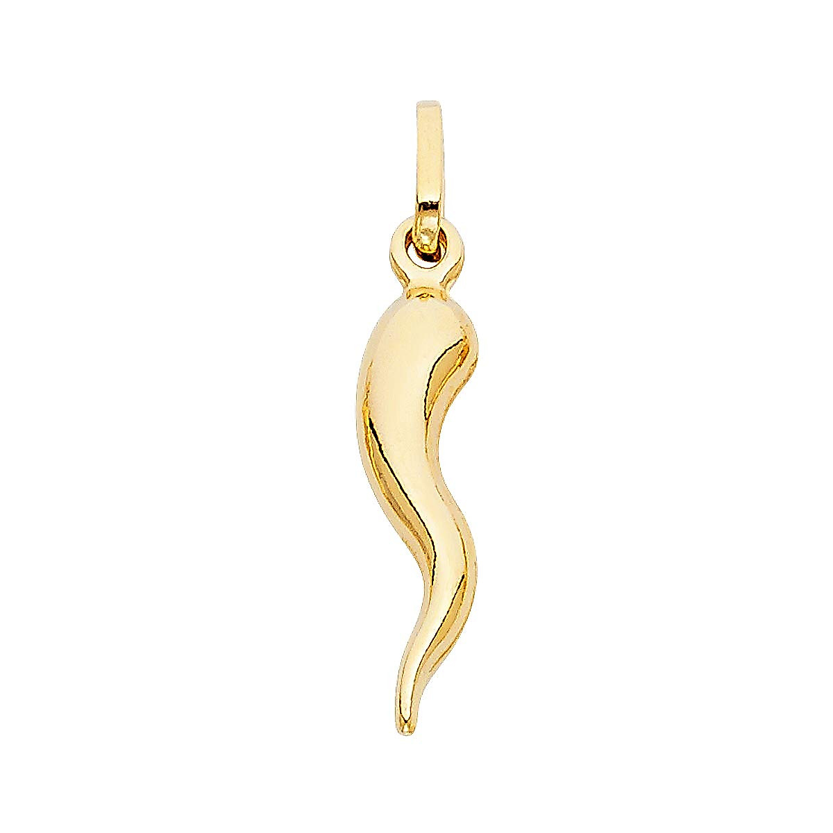 TGDJ 14k Yellow Gold Italian Horn Charm Pendant - 23 x 8 MM Good Luck Pendant with 0.65mm Box Link Chain - Suitable for Men and Women