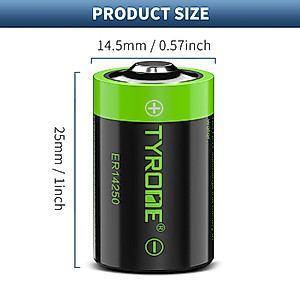 tyrone 1/2 AA Battery, Ls14250 3.6v Battery 1200 mAh ER14250 Non-Rechargeable Lithium Batteries for Dog Collars and Baby Movement Monitor Alarm Systems and More [ 6 Pack ]