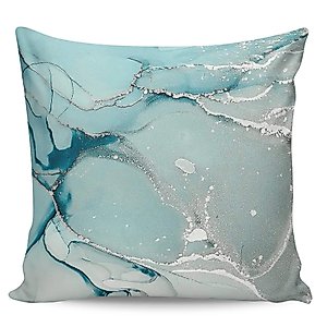 Roses Garden Decorative Throw Pillow Cover Blue Aqua Turquoise Teal Marble Textured Pillow Case Square Cushion Cover Super Soft Brushed Fabric Pillowcase for Home Couch Sofa Bed, 16" x 16"