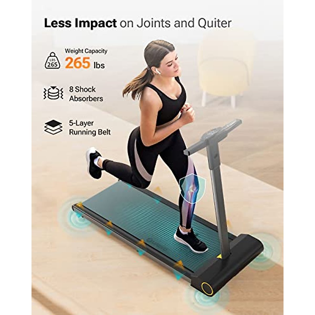 UREVO Under Desk Treadmill, Foldable Treadmill with APP, Folding Treadmill with Touch Screen, 2.5HP Walking Treadmill Under Desk, Walking pad Treadmill for Office with Handrail Black