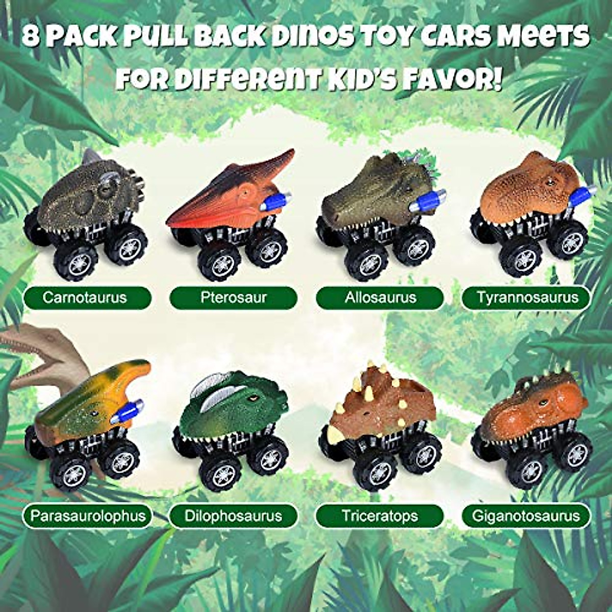 Dinosaur Toy Pull Back Car for Kids 3-5, 8 Pack Car Toy Dinosaur Party Favors, Dinosaur Car Toys for Toddler Boys Girls, Birthday Party Toys Creative Gifts Fits 3-8 Year Old and Up
