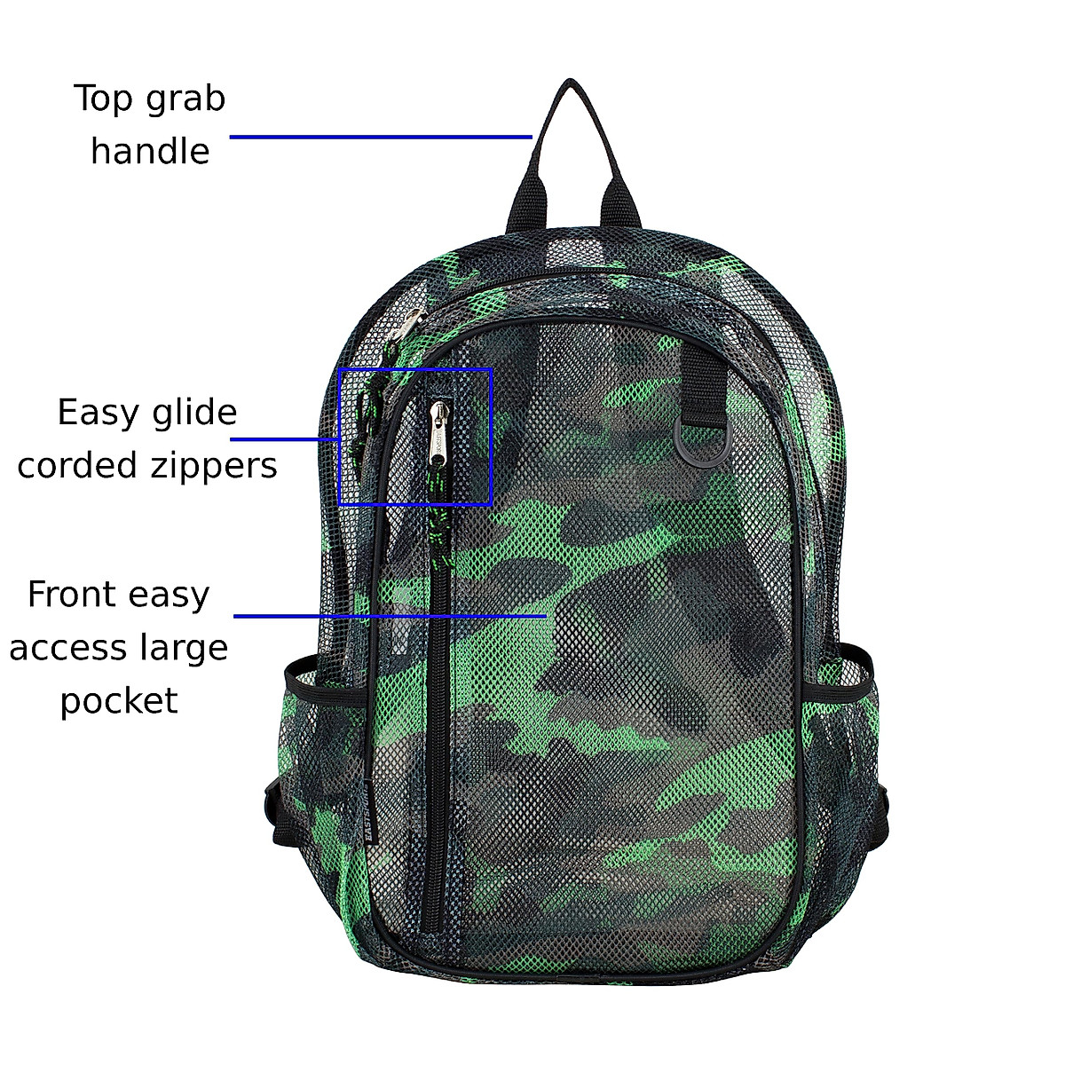 Eastsport Active Mesh Backpack See Through Semi Transparent with Adjustable Straps for Work, Travel, Security, Swimming and Beach - Camo/Black