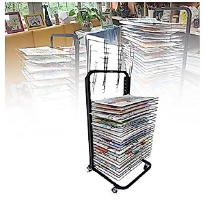 NEOCHY Drying Racks,Powder Coating Finish, Art Shelf Storage Rack on Wheels, Ideal for Education Schools and Art Clubs/H78Cm/20 Floors