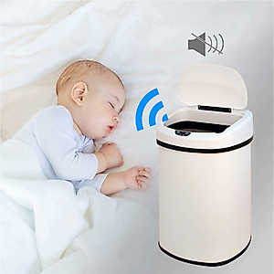 13.2 Gallon Trash Can Kitchen Bathroom Bedroom Stainless Steel Automatic Garbage Can with Odor Control System, 50 Liter Semi-Round No Touch Motion Sensor with Plastic Lid Brushed Waste Bin-White