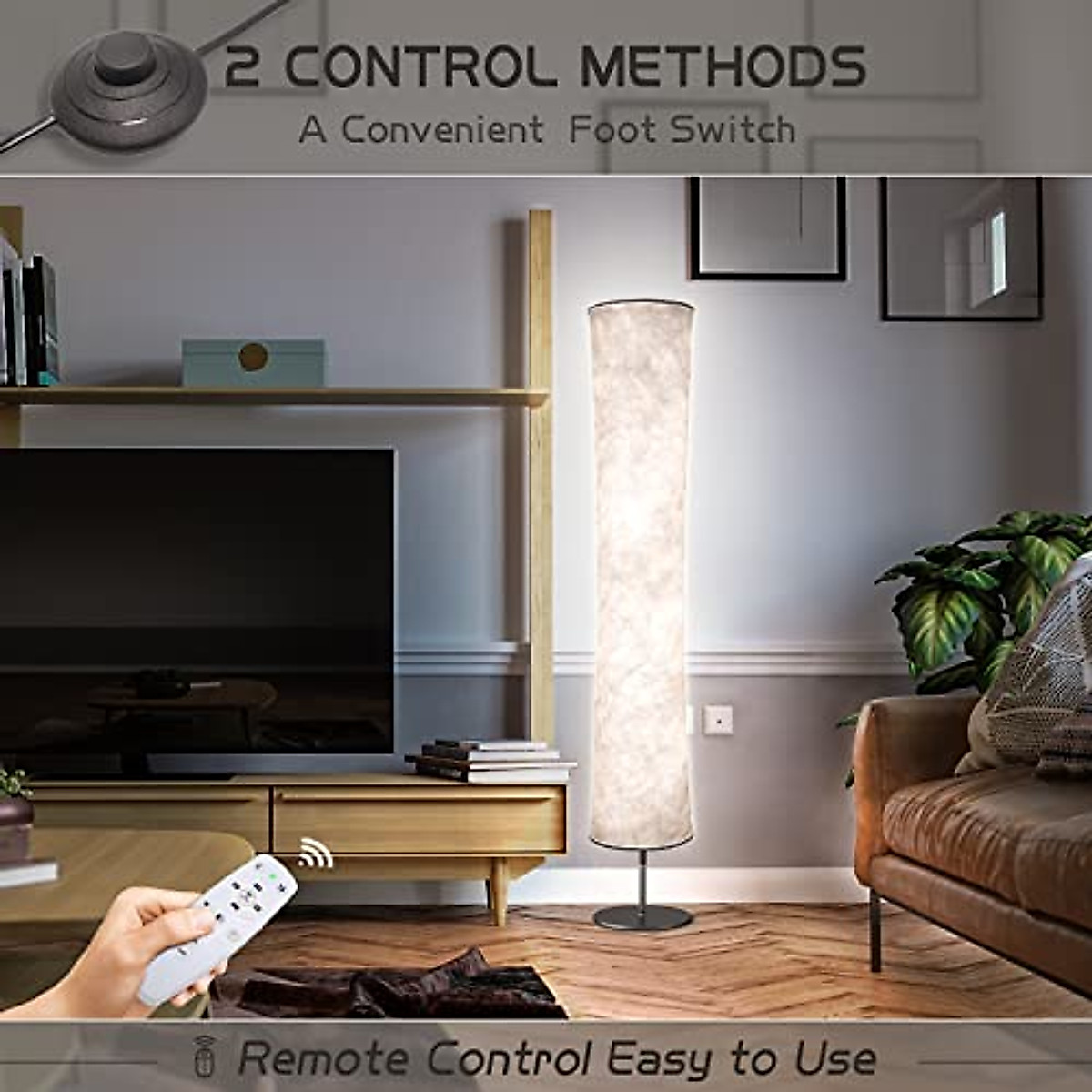 Torchlet LED Standing Lamp with Remote Control, Adjustable Color Temperature and Brightness, Modern Floor Lamp with Fabric Shade for Bedroom, Living Room