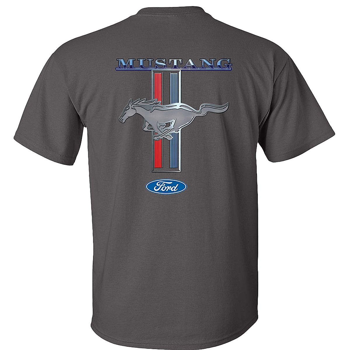 Fair Game Mustang Racing Stripe Ford T-Shirt 5.0 Patriotic Shelby Pony Tribar-Charcoal-XL