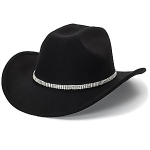 FGSS Classic Felt-Western-Cowboy-Cowgirl-Hats for Women-Men Fedora-Jazz-Hat with Band(Lagre)