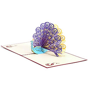 Paper Spiritz Peacock Pop up Cards Birthday, Mother's Day Cards, Anniversary Thank You Card for Husband Daughter Wife, Handmade Graduation Sympathy Blank Card, Laser Cut with Envelopes All Occasion