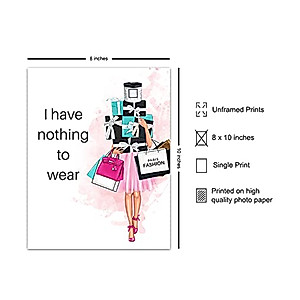 Fashion Wall Decor for Women - Glam Decor - Designer Wall Art - High Fashion Wall Art - Bathroom, Bedroom Decor for Women - I Have Nothing to Wear - Light Blue 8x10