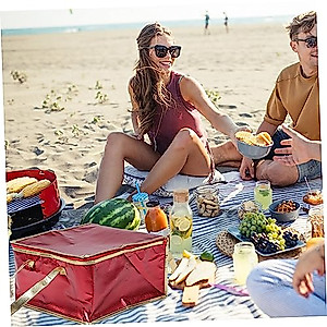 Baluue Nonwoven Fabric -insulation Bag Foldable Tote Small Cooler Camping Tote Thermal Bag with Zipper Food Delivery Tote Bag Tote Bag with Zipper Collapsible Insulated Bag Red Pizza