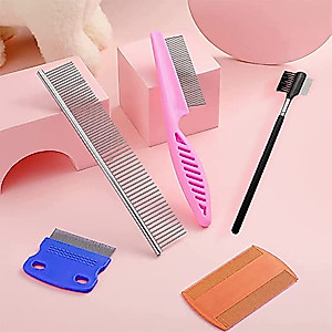SKYPIA 5 Pcs Dog Comb Tear Stain Remover for Dogs Flea Comb Dog Combs for Grooming Small Dogs Flea Comb for Cats Dog Grooming Kit Pet Combs Small Dog Combs