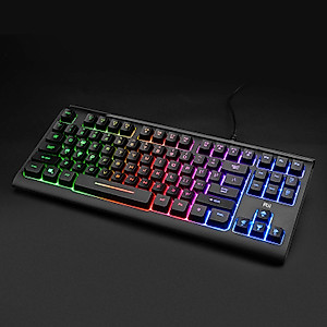 Rii Gaming Keyboard,87-Keys RGB Backlit Compact Keyboard,Silent Computer Keyboard,Wired Tenkeyless Keyboard for Laptop,PC,Windows,Mac