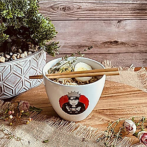 JUST FUNKY Naruto Ramen Bowl with Wooden Chopstick featuring Naruto Eating Ramen | 16 oz Naruto Gift Set | Kitchen Deco | Anime Bowl | Collective | Official Licensed