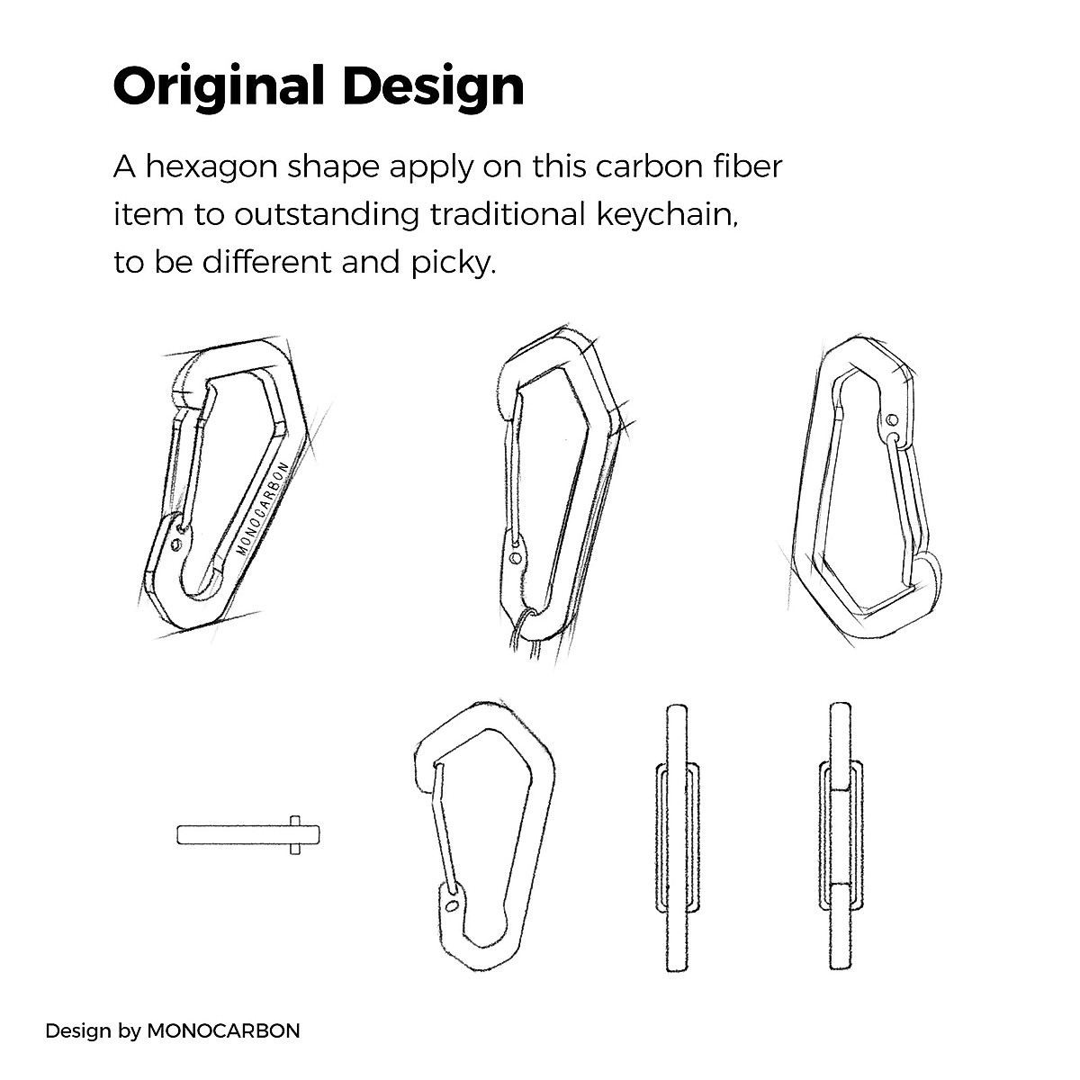 MONOCARBON Keychain Clip Carbon Fiber Surface, Small Carabiner Keychain Hooks, Auto Locking Key Clip, Durable and Cool for EDC. (Twill Carbon)