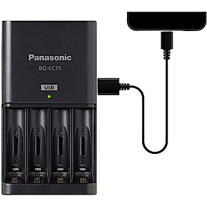Panasonic BQ-CC75KSBHA eneloop pro Advanced Individual Battery Charger with USB Charging Port, Black