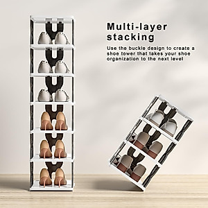 6 Tier Narrow Shoe Rack, Small Vertical Shoe Stand, Space Saving DIY Free Standing Shoes Storage Organizer for Entryway, Closet, Hallway, Easy Assembly and Stable in Structure, Black