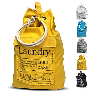 Teeo - Laundry Bag - Dorm Room Essentials - Travel Laundry Bags - College Essentials - Backpack Large Spacious 25”X20” Drawstring 100% Sturdy Cotton Canvas, Hamper Storage Organizer (Yellow)