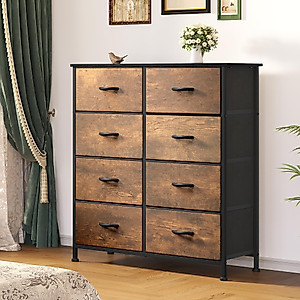 YITAHOME Fabric Dresser for Bedroom, Tall Storage Dresser with 8 Drawers, Rustic Dresser & Chest of Drawers, Storage Drawer Organizer for Closet, Bedroom, Living Room