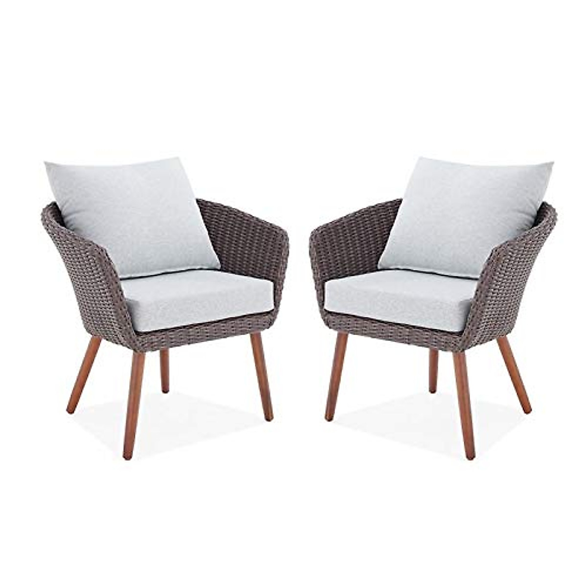 Athens All-Weather Brown Wicker Outdoor Chairs with Light Gray Cushions, Set of 2