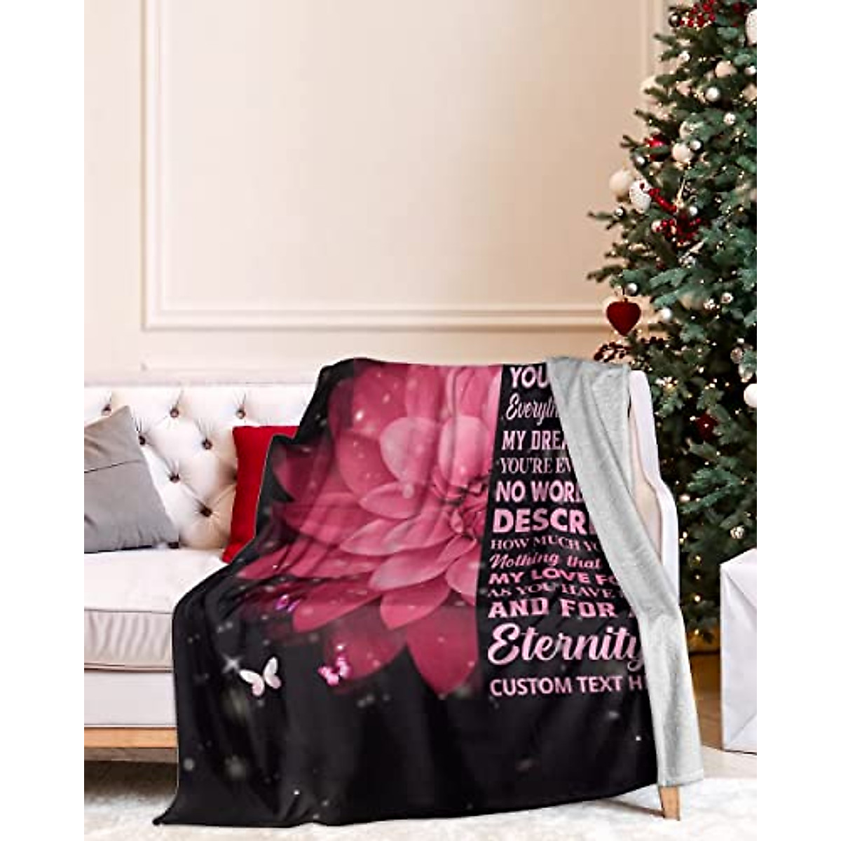 Personalized Fleece Throw Blanket To My Mom, Pink Flower And Butterfly Blanket, Gift For Greatest Mother From Son Daughter On Birthday Mothers Day, Loving Quote Gift For Your Woman, Customized Blanket