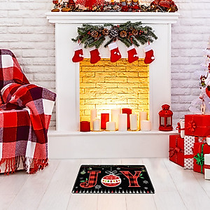 Merry Christmas Doormat Joy Floor Mat Christmas Indoor and Outdoor Carpet Decoration at Home Office Yard Garden Room 23×16 inches(Black Joy)