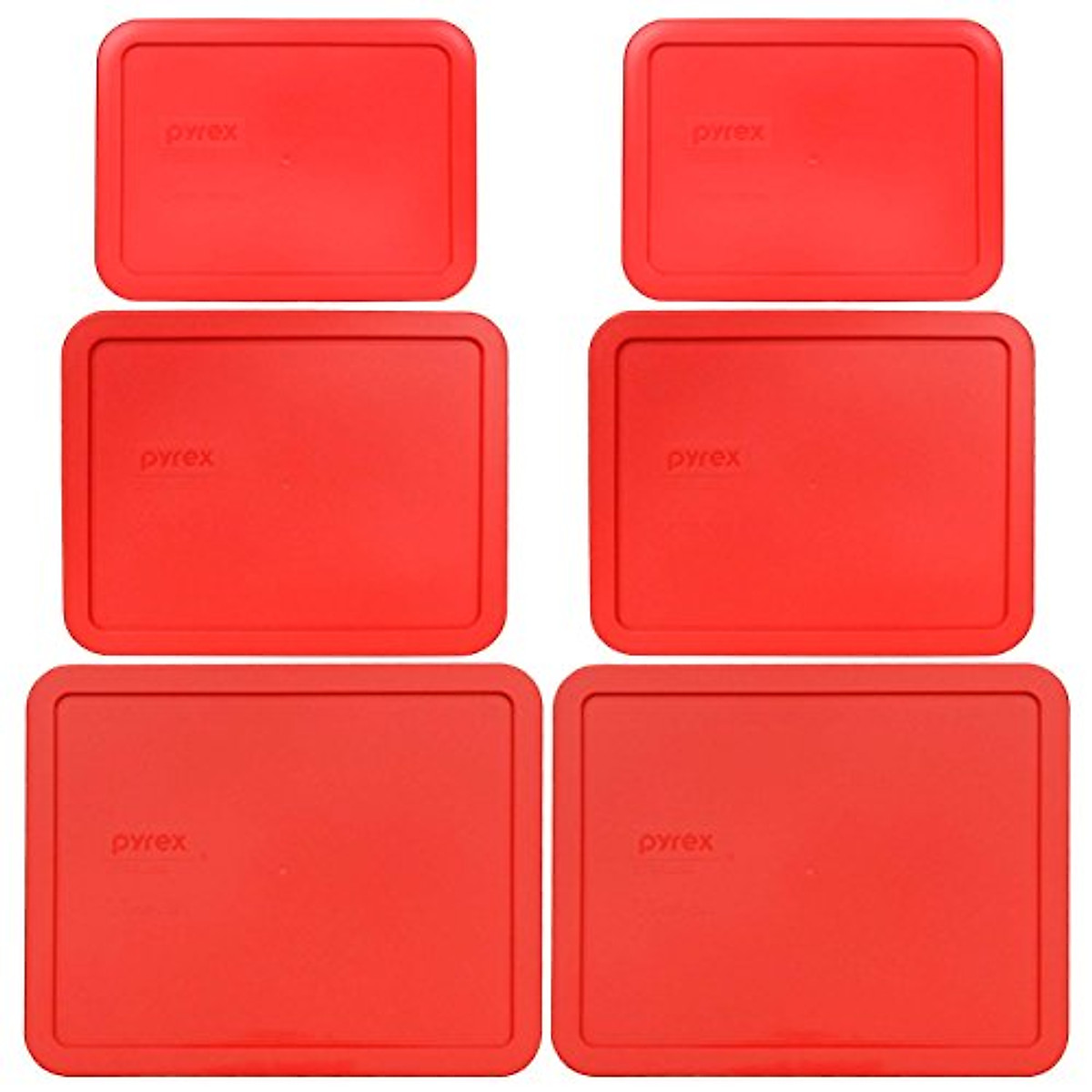 Pyrex (2) 7212-PC 11-Cup, (2) 7211-PC 6-Cup, & (2) 7210-PC 3-Cup Red Plastic Storage Lids, Made in USA