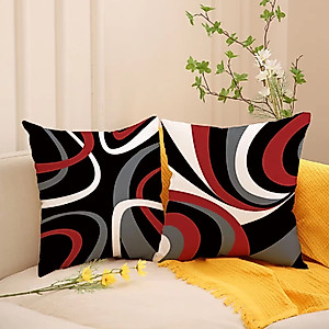 Mologle Red and Black Throw Pillow Covers 18x18 Set of 4,Grey Modern Abstract Pillowcases,Gray Geometric Circle Pattern Decor for Sofa Couch Living Room Bedroom Home Outdoor