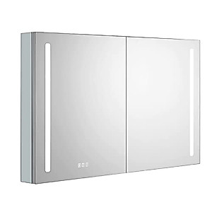 Bathlink Lighted Medicine Cabinet, 36"×27.5"×5", LED Mirror Medicine Cabinet, Recessed or Surface Mount, Defogger, Dimmer, 2 Doors Bathroom Lighted Medicine Cabinet with Mirror