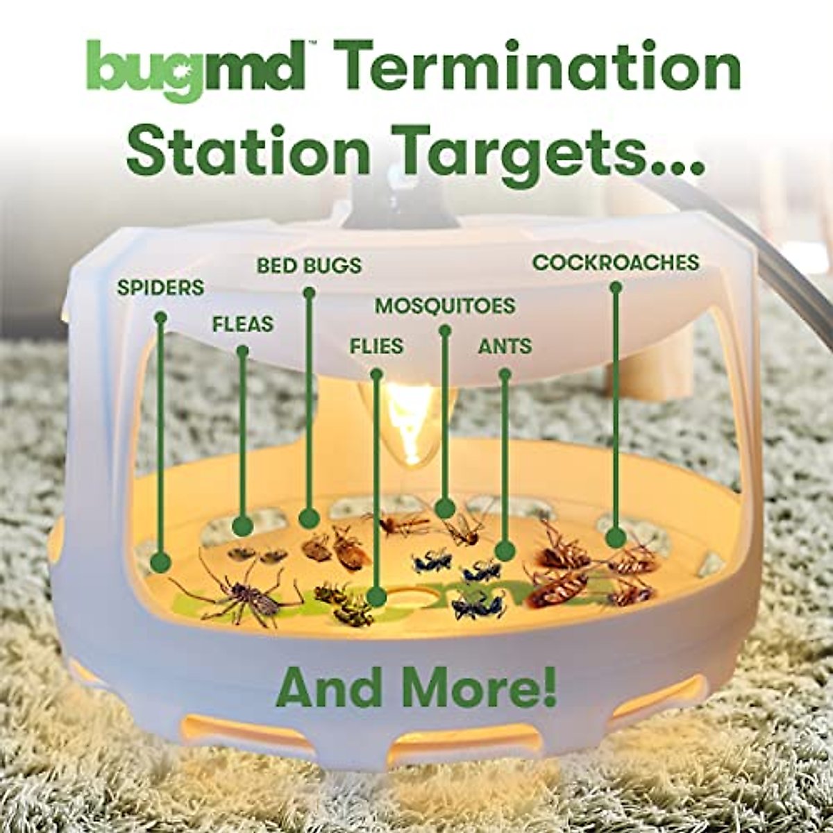 BugMD Termination Station Pest Trapper - Flea Trap with Light and Refills, Sticky Trap for Ants, Cockroaches, Tick and Flea, Bug Catcher, Roach Trap