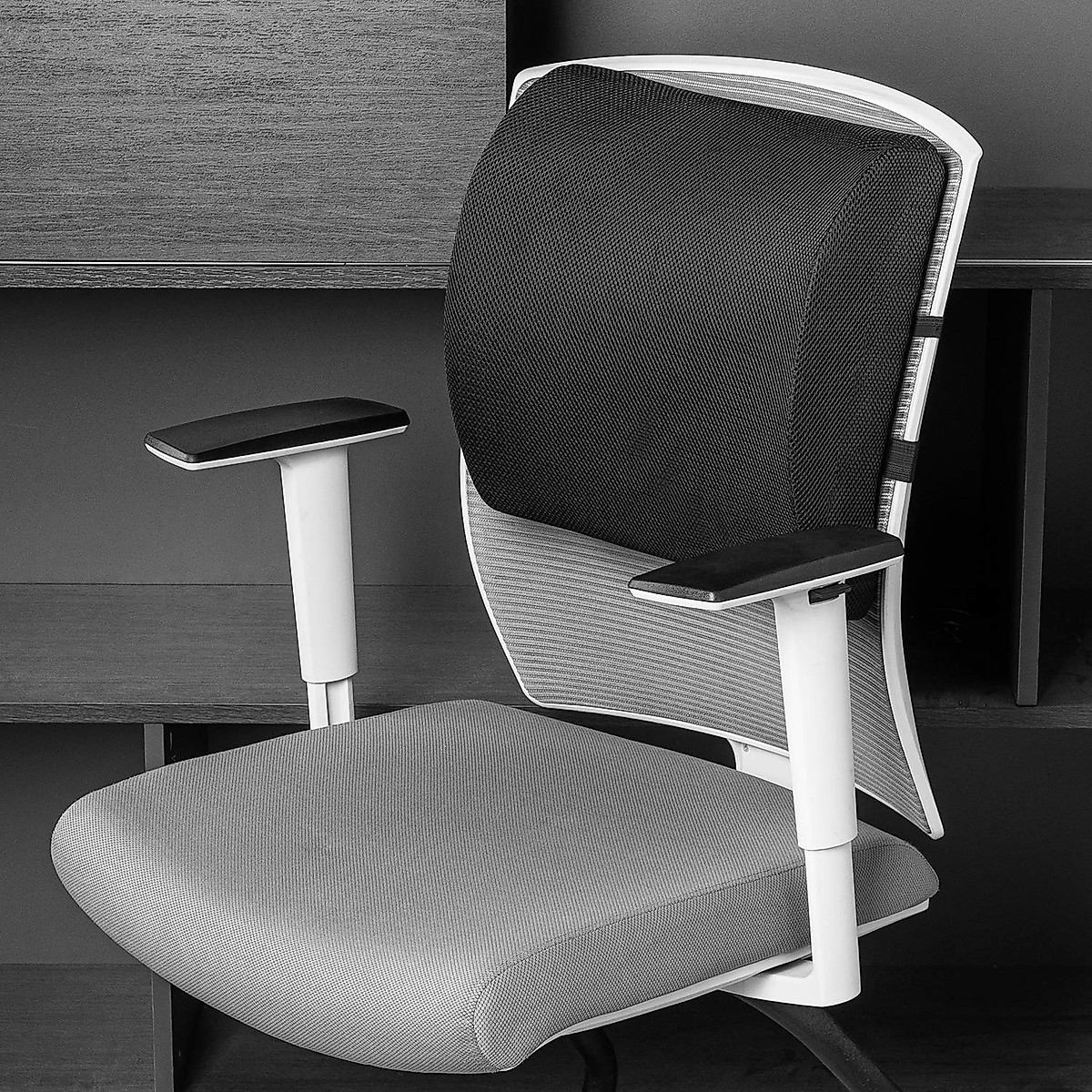 Amazon Basics Rectangular Memory Foam Back Support Cushion for Office Desk Chair, Black