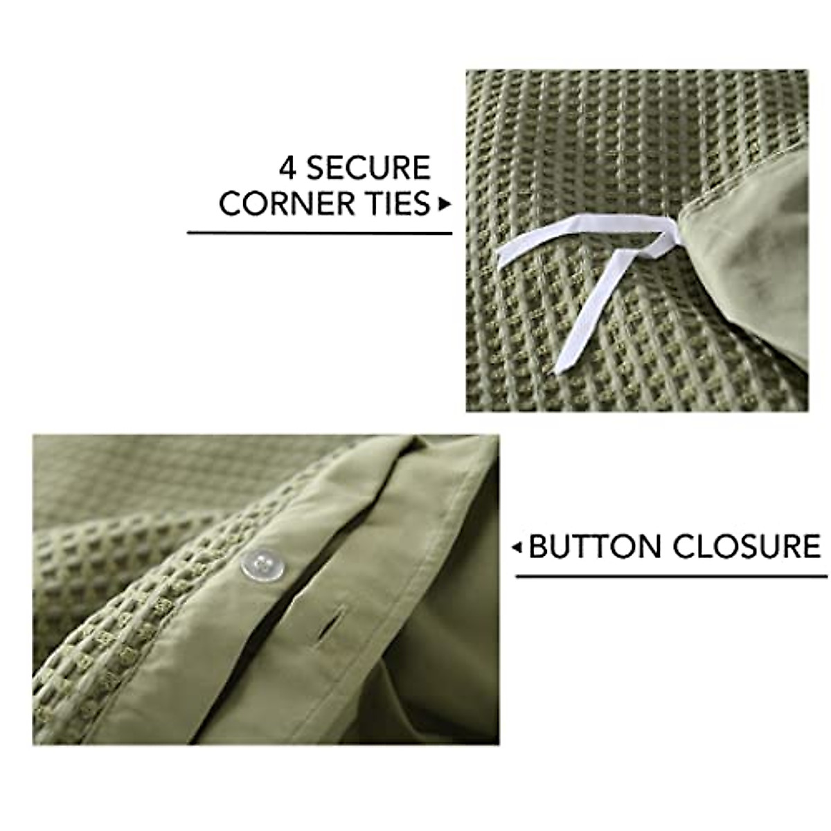 Moonline Duvet Cover Set,Textured Waffle Weave Olive Green Sage Duvet Cover King Size,Soft and Breathable Duvet Cover with Corner Ties (King, Olive Green)