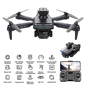 4K Drone with Three-Cameras, Foldable HD Fpv Drone Remote Control Quadcopter Toys Gifts for Adult Beginners, With Phone Control, Battery, Electronic Antishake, Altitude Hold Mode (Black)