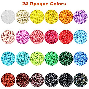 KERGAEN Total 48000pcs Size 2mm Seed Beads for Jewelry Making,12/0 Tiny Craft Beading Kit Set,260pcs Letter Alphabet Beads with Elastic String,Earring Hooks and Claw Clasps