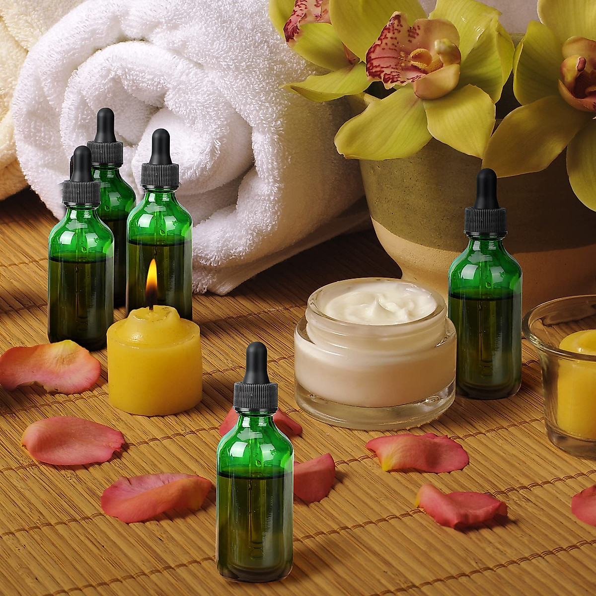 Epakh 100 Pack Glass Dropper Bottles, 2 oz Tincture Vials with Eye Droppers for Essential Oils, Liquids, Leakproof Travel Bottles (Green)