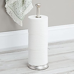 mDesign Metal Free-Standing Toilet Paper Holder with Stainless Steel Tube, Stand with Storage Roller Organizer for Bathroom Cabinet - Holds 3 Rolls Toilet Tissue - Hyde Collection - Satin