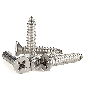 #10 x 1 (3/8" to 2" Available) Flat Head Sheet Metal Screws Wood Screws, 304 Stainless Steel 18-8, Self Tapping, 100 PCS