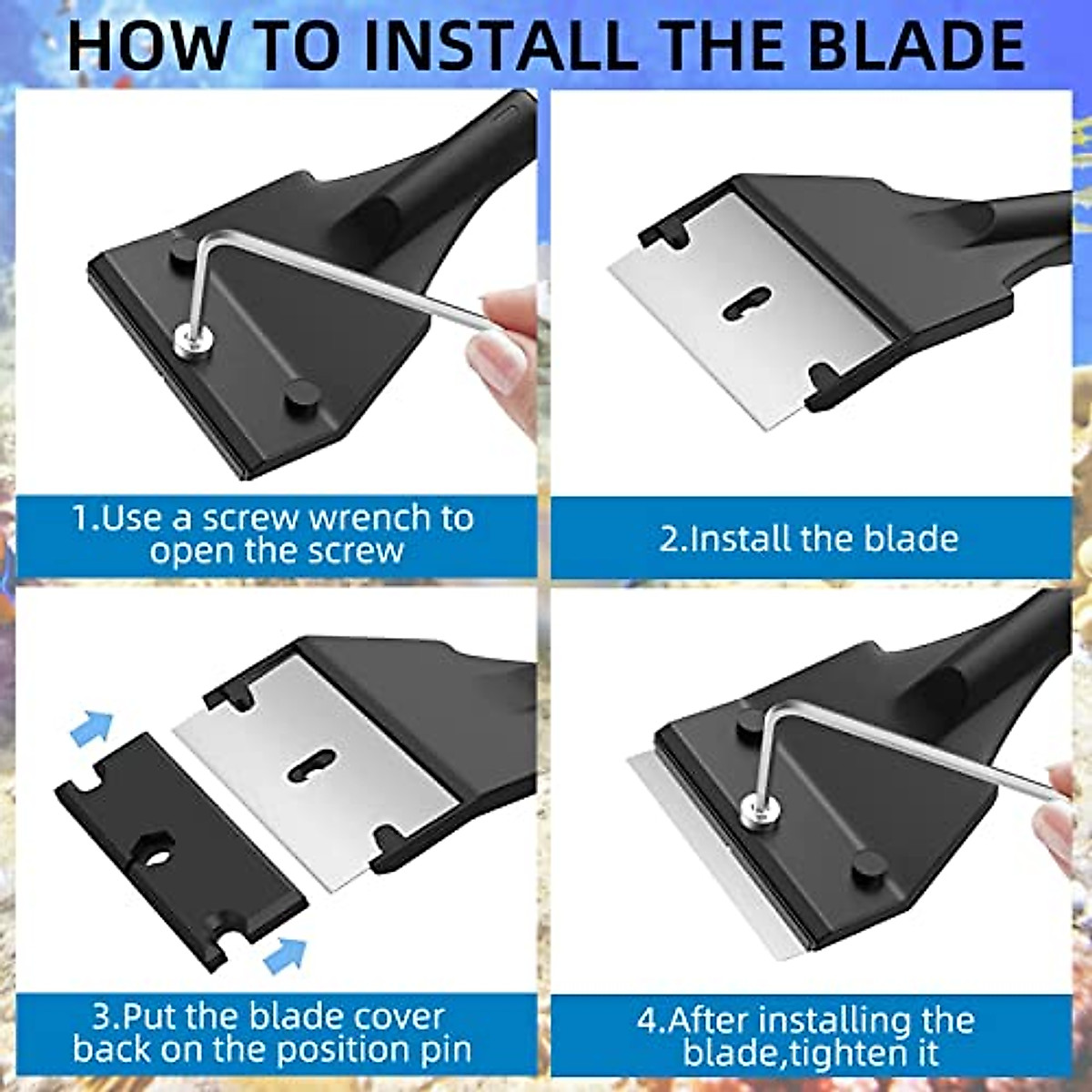 SY.Doot Aquarium Algae Scraper,Fish Tank Algae Scraper with Segmented Extension Rod,Aquarium Scraper,Aquarium Cleaning Tools Kit, Fish Tank Cleaner with 5 Stainless Steel Blades,21.65 Inch