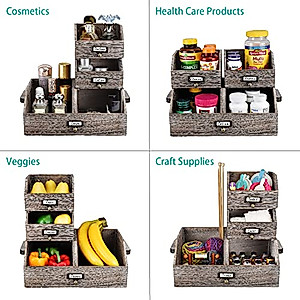 Ikee Design 3 Pcs Set Multipurpose Countertop Wooden Stackable Storage Bin Boxes for Pantry, Kitchen, Office, Cosmetics, Cabinet Organizer, 12.6" W x 8.1" D x 8.9" H, Coffee Color