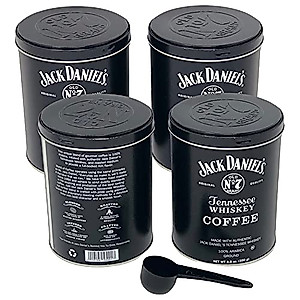 Lara's Gourmet Passions Jack Daniels Coffee (Pack of 4, 8.8oz each) bundled with a complimentary measuring spoon (1 Tbsp / 15ml) - 100% Arabica - Medium Roast - Ground Gourmet Coffee - Kosher