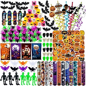CHSLtmxq 206pcs Halloween Party Favors, Halloween Stationery Supplies Set, Halloween Treats Goodie Bags Fillers gifts, Classroom Prizes, Halloween Prizes for Halloween Trick or Treat