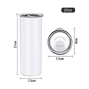ZREGGUR Sublimation Tumblers bulk 20 oz 1Pack Stainless Steel Double Wall Insulated Straight Sublimation Tumbler Cups Blank White with Lid and straw, Individually Box,brush,Heat Transfer