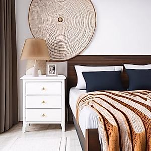 3 Drawer White Nightstand Wooden Large Night Stands with Gold Handle 19 Inch Modern Bedside Table for Bedrooms Mesa de Noche Blanca
